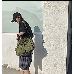 Wmannas Grunge y2k Tote Canvas Hobo Bag Crossbody Bag Casual School Tote Bag for Women and Men, Army Green