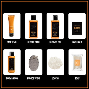 Gift Baskets for Men Bath and Body Gift Set Body & Earth Citrus Scented Mens Bath Set with Body Lotion, Shower Gel, Bubble Bath, Loofah & More, Birthday Gifts for Men