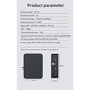 Bysimilai Bluetooth 5.0 Transmitter for TV/PC to Wireless Headphone, Digital Optical Bluetooth Audio Adapter aptX Low Latency, HD Sound (Optical, 3.5mm AUX, Coaxial, TF Card) -Type C Power Supply