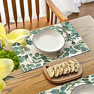 Artoid Mode Eucalyptus Leaves Summer Placemats for Dining Table, 12 x 18 Inch Spring Seasonal Holiday Rustic Vintage Washable Table Mats Set of 4