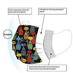 50PCS Personalized Cat Printed Disposable_Face_Masks for Adult,3-ply Face Protection Covering with Elastic Earloop and Nose Clip for Outdoor,Comfortable & High Filtration &Ventilation (F)