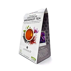 Safaroma Saffron Breakfast Tea - Freshly Harvested Containing Premium Red Saffron Threads - Organic Black Tea Eco-Conscious Sachets