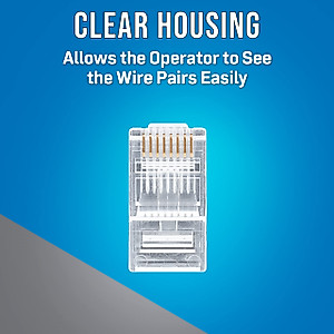 Jonard Tools RJ45-6100 CAT6A RJ45 Pass-Through Connectors for Network Cables (Pack of 100)