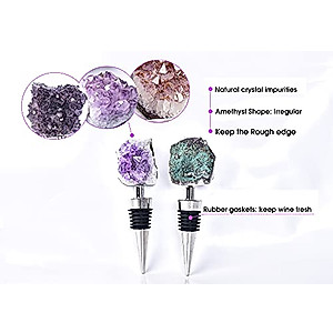 AMOYSTONE Amethyst Cluster Geode Stoppers Natural Crystal Stone Bottle Wine Stopper 1P 4" Irregular
