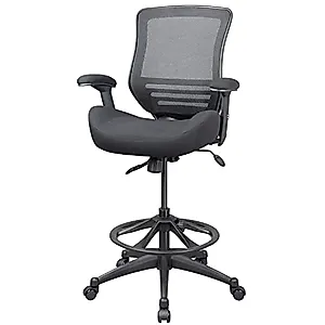BOLISS Ergonomic Drafting Chair Office Chair with Height-Adjustable Foot Ring and Adjustable Armrest 400lbs-BLACK