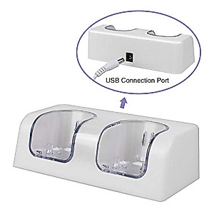 Kulannder Wii Remote Battery Charger(Free USB Wall Charger+Lengthened Cord) Dual Charging Station Dock with Two Rechargeable Capacity Increased Batteries for Wii/Wii U Game Remote Controller (White)