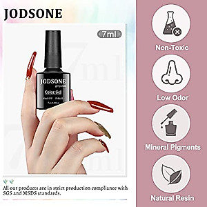 JODSONE 35 PCS Gel Nail Polish Set Base Coat No Wipe Top Coat Matte Top Coat Nail Polish Set - Gel Nail Kit with 32 Colors Gel polish Kit Green Blue Red Pink Collection Gifts for Women