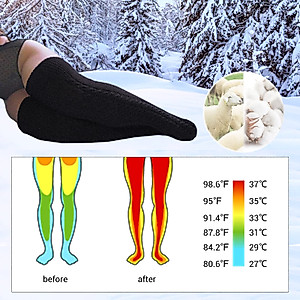 Wool Plus Size Thigh High Socks For Thick Thighs- Extra Long Womens Warm Cable Knit Over Knee Stockings Leg Warmers Black