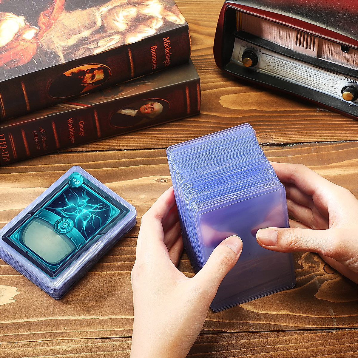 Hard Trading Cards Sleeves Plastic Card Hard Case Cover 3x4 Collector Playing Card Sleeves Protector for Baseball Football Basketball Sport Cards with Mini Easels Display Stand Holder(15 Pieces)