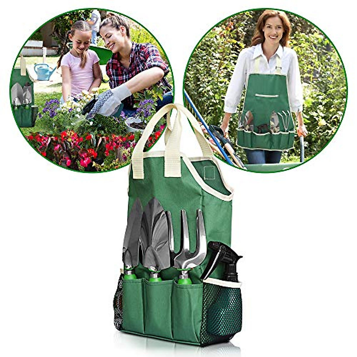 GardenHOME Garden Tool Set - 11Pcs Garden Hand Tool Set Equipment with Tote Bag Adjustable and Apron,Gardening Tools for Women