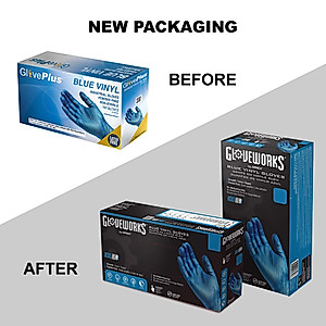 GLOVEWORKS Blue Vinyl Industrial Gloves, Case of 1000, 3 Mil, Size Large, Latex Free, Powder Free, Food Safe, Disposable, Non-Sterile, IVBPF46100