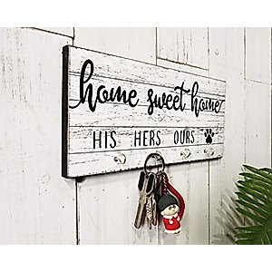 His, Hers, Ours, Paws Key Holder for Wall | Entryway Key Hook Decorative, Rustic Key Hangers for Wall | Dog Leash Holder for Wall, Farmhouse Home Decor Key Hooks | Home Sweet Home Sign