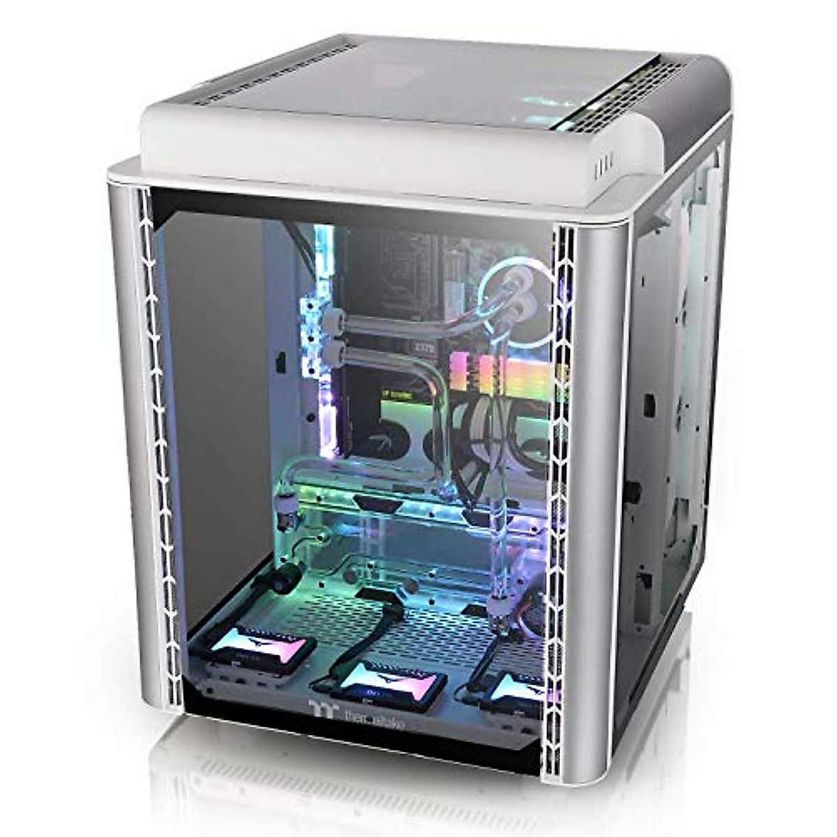 Thermaltake Level 20 HT Snow Edition 4 Tempered Glass Type-C Fully Modular E-ATX Full Tower Computer Chassis with 2 140mm Top Fan Pre-Installed CA-1P6-00F6WN-00