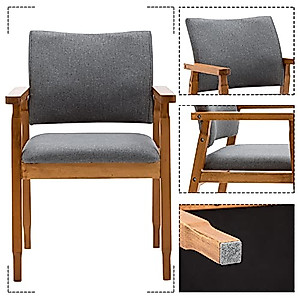 thksbought Mid Century Modern Walnut Dining Chairs Wood Arm Grey Fabric Kitchen Cafe Living Room Decor Furniture
