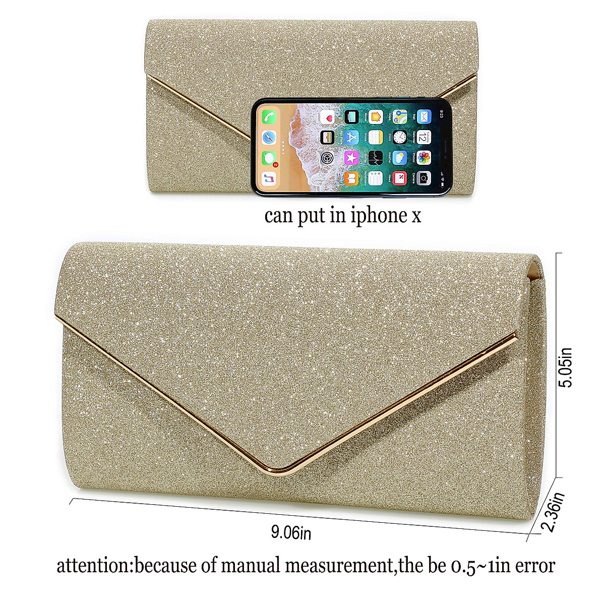 Mansherry Evening Bag Clutch Purses for Women, Ladies Sparkling Party Handbag Wedding Bag Purse Gold