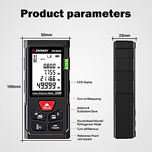 Laser Measurement Tool 165Ft, Digital Laser Distance Meter Bubble Levels, Handheld Laser Tape Measure 50M, High Accuracy Digital Tape Measure Backlit LCD, IP54, Area, Volume, Pythagoras