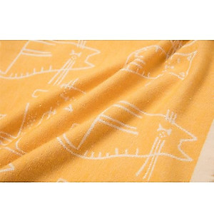 Women's Fringed Scarf Cat Print Pattern Cape Winter Cashmere Feel Shawl Warm Wrap Cat Yellow