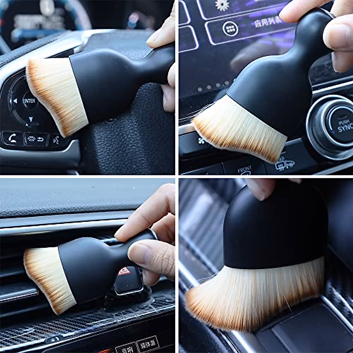 4 PCS Car Interior Cleaning Tool, Soft Bristles Car Detailing Brush, Auto Interior Cleaning Brush Dust Collectors, Curved Design Dust Removal Clean Brush for Dashboard, Air Conditioner Vents (4 PCS)