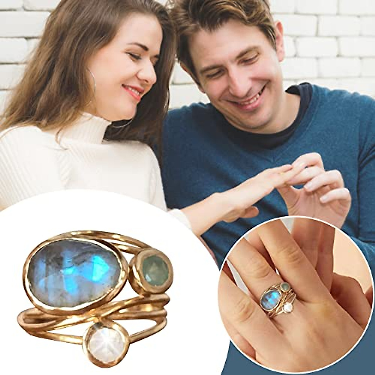 Acrylic Rings Chunky Bohemian Abalone Shell Ring Worry Relief Ring Plain Hammer Belt Ring Love Ring For Men And Women (Gold, 9)