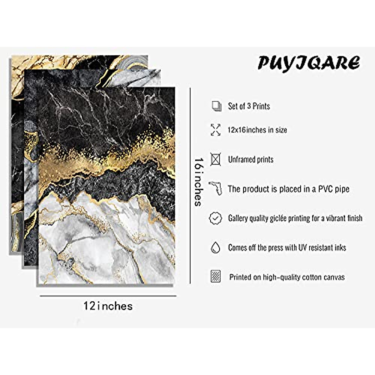 Abstract Black Gold Marble Texture Wall Art Painting Abstract Gold Wall Art Modern Posters Prints Abstract Marble Wall Art for Living Room Decor Abstract Wall Art Black and Gold Picture Unframed (12x16inch Unframed)