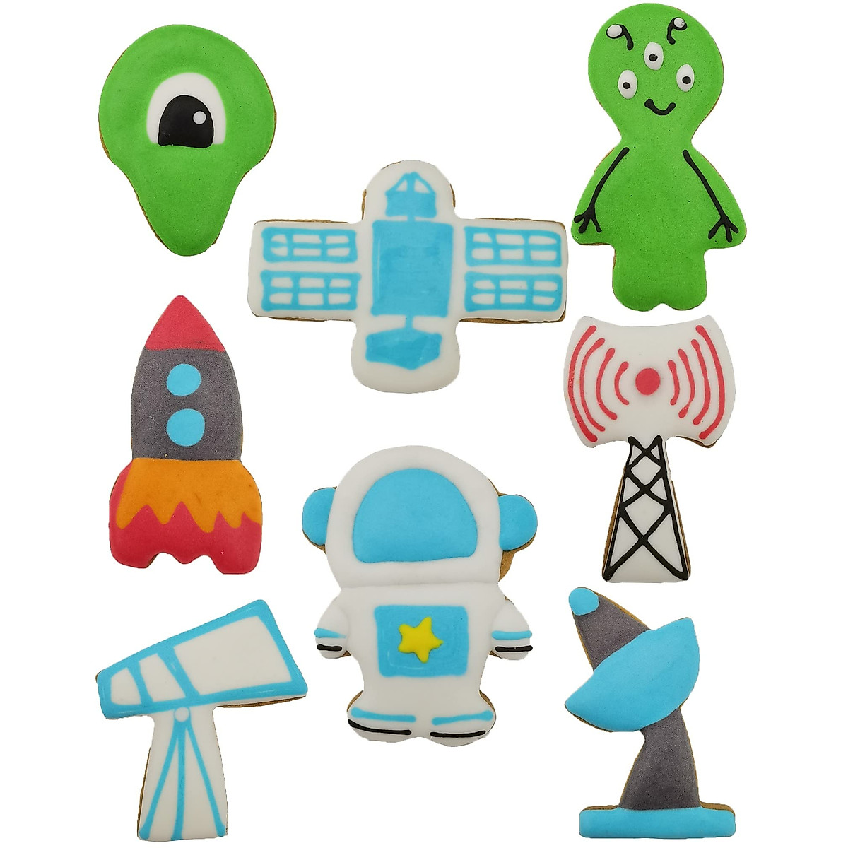 Space Alien Series Cookie Cutter Set of 8 pcs, Stainless Steel UFO Fondant Cutters Set Pastry Biscuit Baking Clay DIY Molds for Kids