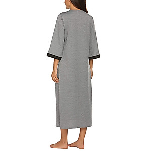 Ekouaer Women Zipper Robe 3/4 Sleeves Loungewear Dress Full Length Sleepwear Pockets Housecoat Nightgown Long Bathrobe