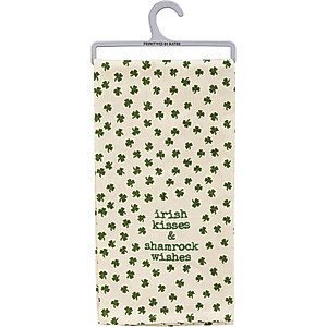 Primitives by Kathy Irish Kisses & Shamrock Wishes Dish Towel, 20 inches x 26 inches, White/Green