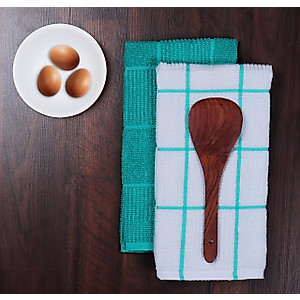 AMOUR INFINI Kitchen Towels Pack of 4 Absorbent, Quick Drying Premium Terry Cotton Dish Towel with Hanging Loop 16x28 Inch Hand & Tea Towels (Teal)