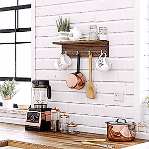 SONGMICS Coat Rack with Shelf, Wall-Mounted Coat Rack, with 4 Metal Dual Hooks for Coats, Bags, for Entryway, Bedroom, Living Room, Rustic Brown ULHR042X01