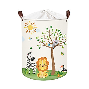 Clastyle 63L Large Jungle Animal Tree Kid Laundry Hamper with Handle Boy Girl Bedroom Bathroom Nursery Collapsible Clothes Toy Storage Basket with Lid