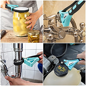 SHALL 2-Piece Rubber Strap Wrench Set, Adjustable Oil Filter Wrench, Jar Opener, 4" & 6" Max Rotation Diameter, Anti-slip Handle, 2-Pack PVC Gloves Included, for Pipe, Oil Filter, Jar, Water Faucet