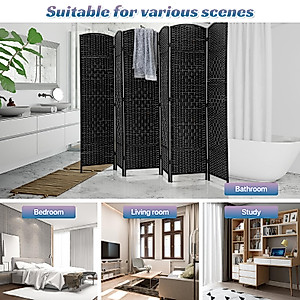 6 Panel Room Divider Folding Privacy Screens 6 FT Tall Wall Divider Indoor Portable Partition Wood Room Screen, Black