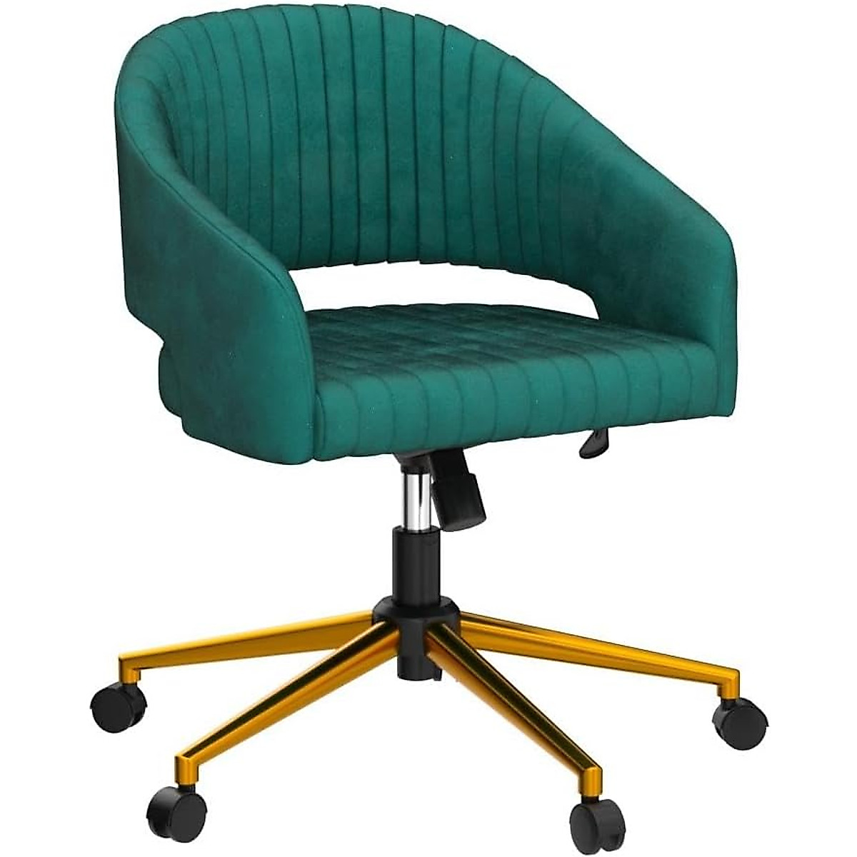 Home Office Chair Swivel Velvet Desk Chair Modern Cute Green Desk Chair with Gold Base for Girls Women Ergonomic Study Seat Computer Task Stools for Living Room (Green)