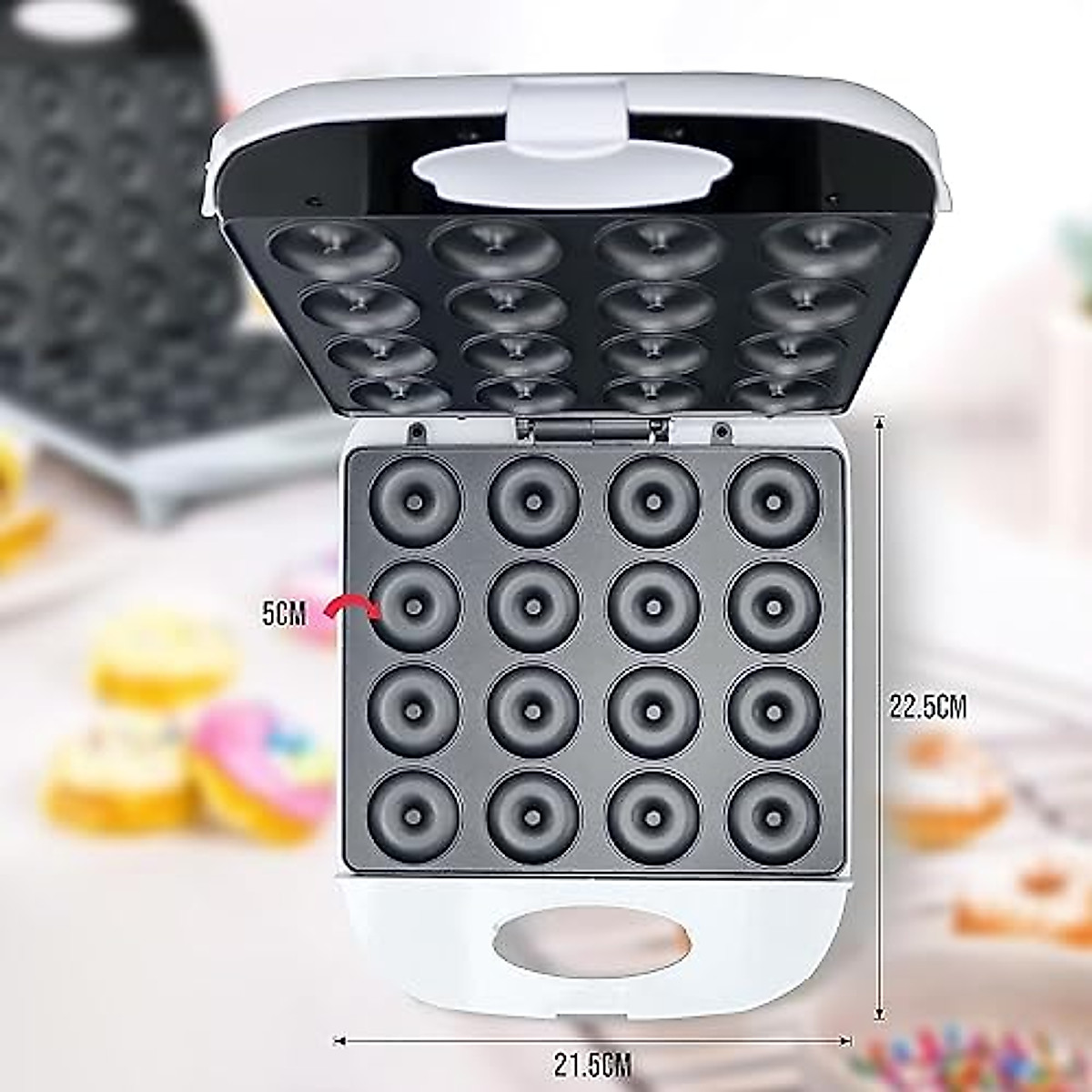 Mini Donut Maker,Mini pancakes maker Machine for Breakfast, Snacks, Home Bakery Dessert Shop Mall Dessert Shop and More & More with Non-stick Surface,Double-sided Makes 16 Doughnuts -(US 110V) White
