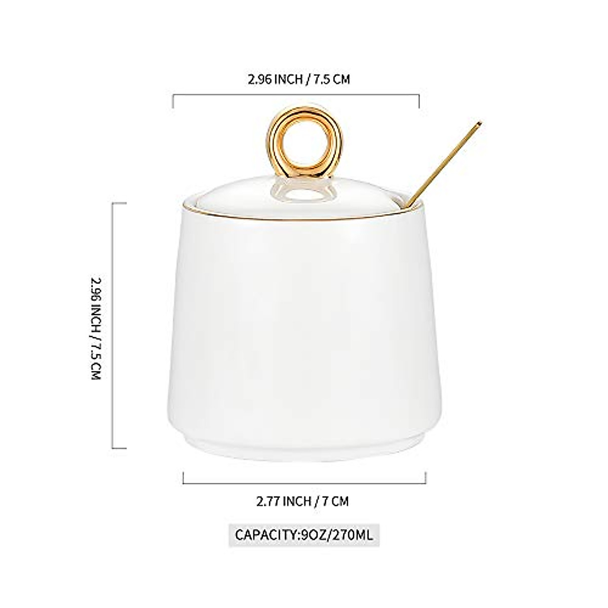 LIONWEI LIONWELI White Sugar Bowl Dispenser Salt Container Ceramic Sugar Bowl with Lid and Spoon for Home and Kitchen