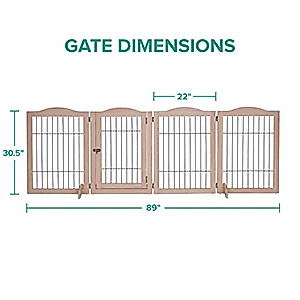 Arf Pets Freestanding Dog Gate with Door, 4 Panel 360° configurable Wooden Wire Fence, 89" Wide, 31.5" Tall, Foldable, Support Feet Included, for The House - Indoor Use
