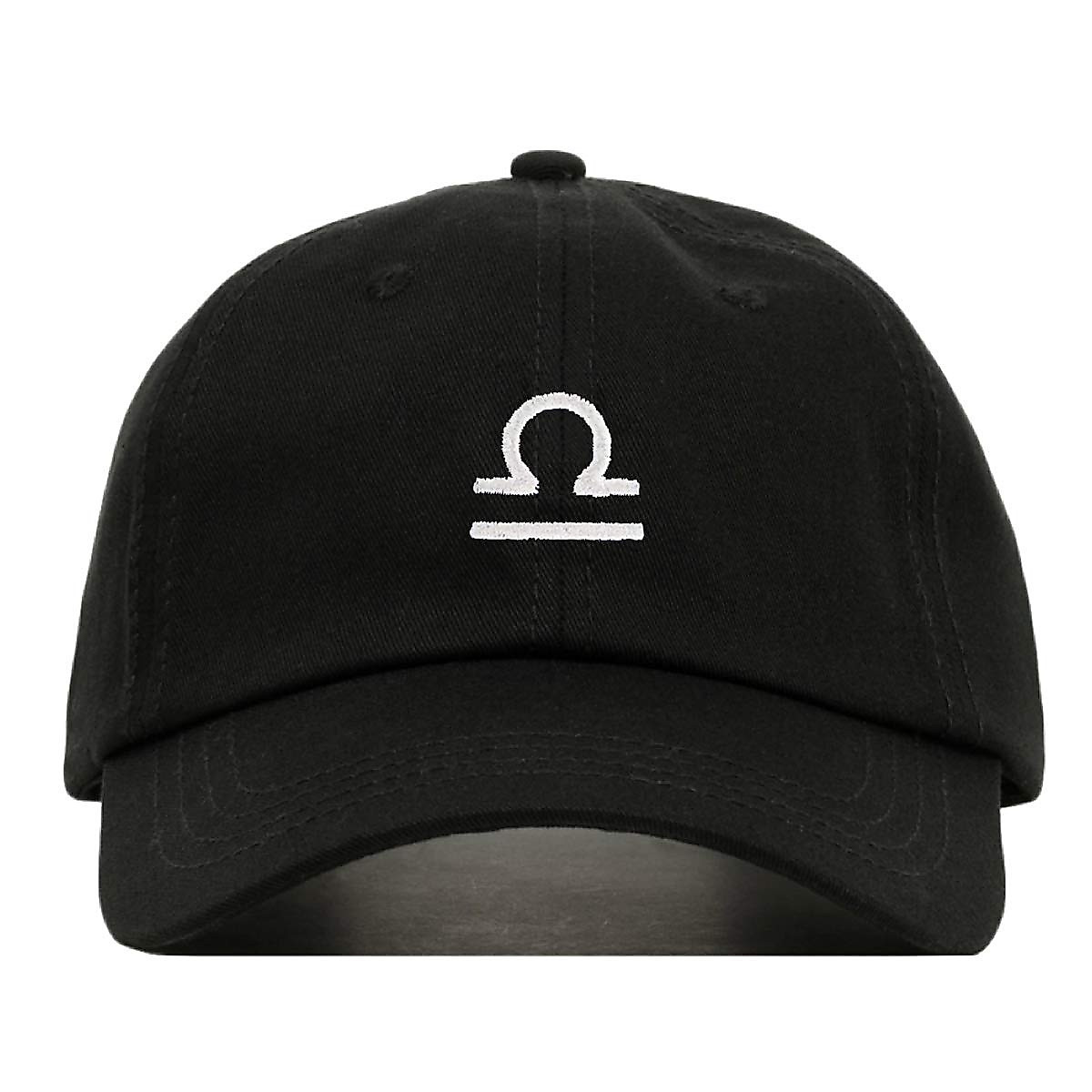 Libra Dad Hat, Embroidered Baseball Cap, 100% Cotton, Unstructured Low Profile, Adjustable Strap Back, 6 Panel, One Size Fits Most (Multiple Colors) (Black)