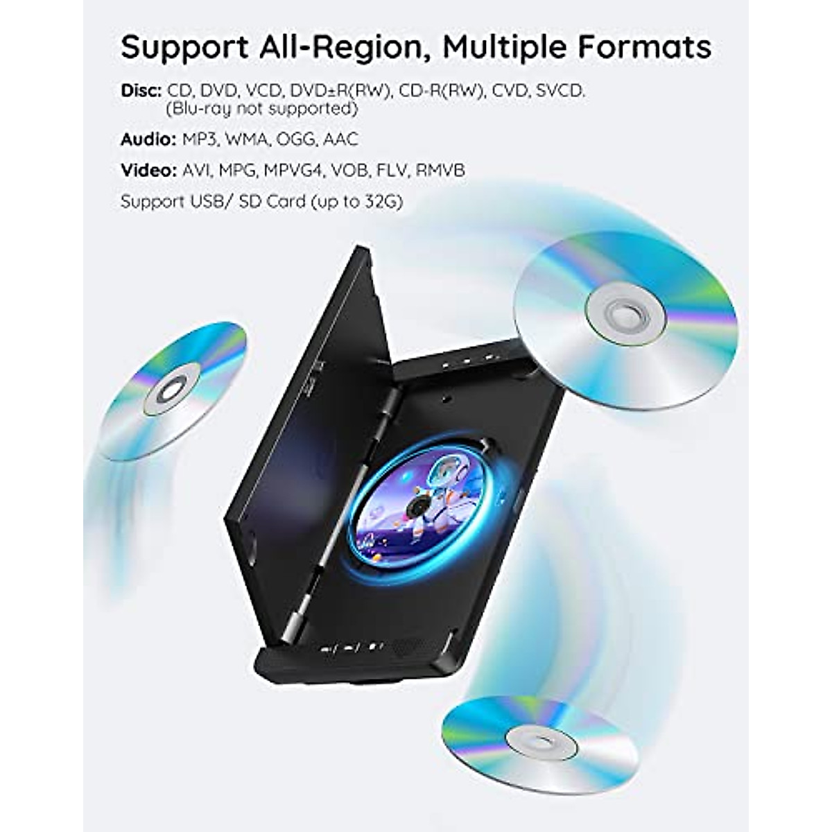 10.5" Portable DVD Player for Car, BOIFUN Dual Screen Car DVD Player with 7H Rechargeable Battery, HD Transmission, Support FM Out/USB/SD/Sync TV (1 Player + 1 Monitor + 2 Mounting Brackets)