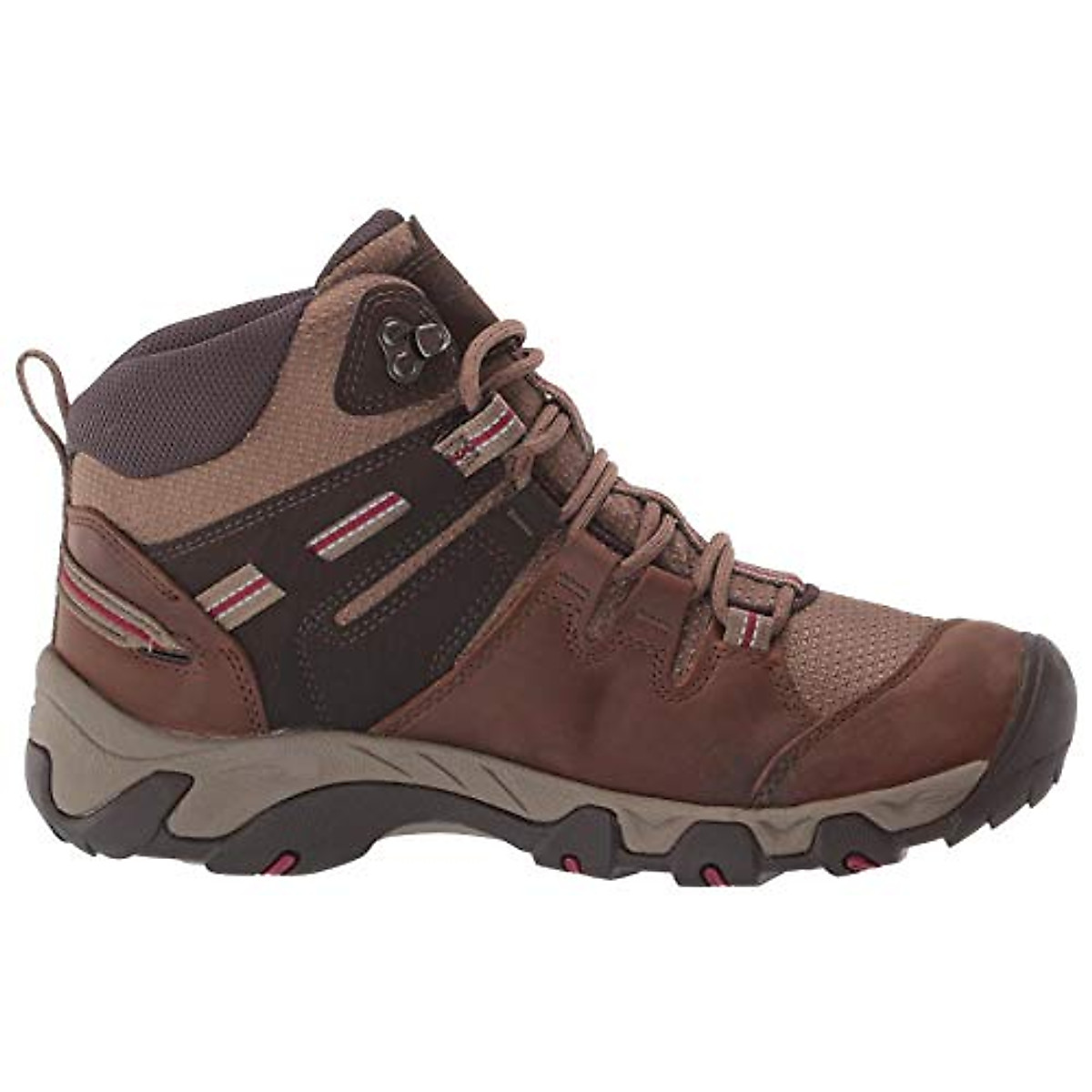 KEEN Women's Steens Mid Height Leather Waterproof Hiking Boots, Toasted Coconut/Tibetan Red, 10
