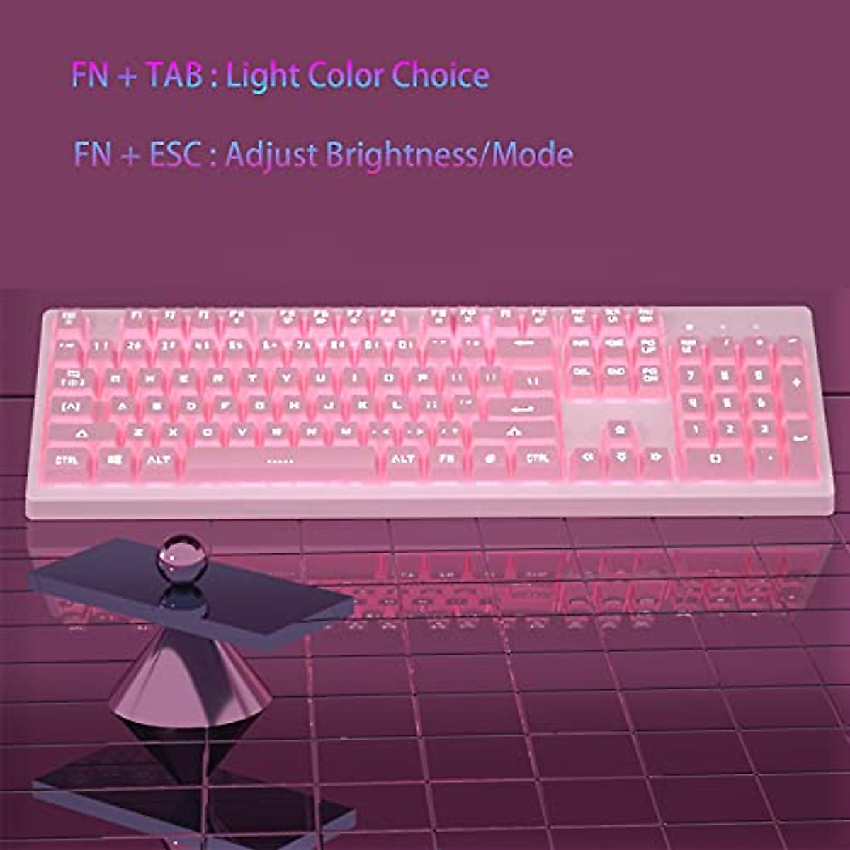 LIOURFE Keyboard with 7 Color LED Backlit, 104 Keys Quiet Wired Computer Keyboard for Office, Mechanical Feeling Gaming Keyboard for Windows Laptop PC Mac (Pink)