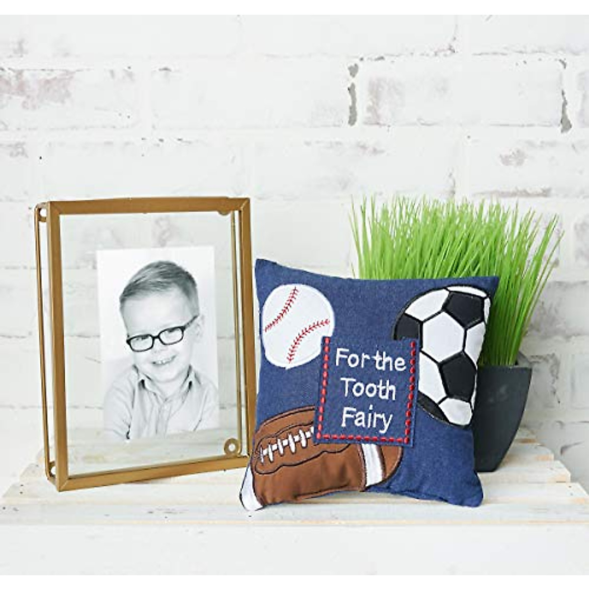 C&F Home Tooth Fairy Embroidered Pillow with Pocket for Boys Sports Theme for Boys and Girls | Toothfairy Throw Petite Pillow for Kids Room Tooth Holder for First Lost Tooth 8 x 8 Blue