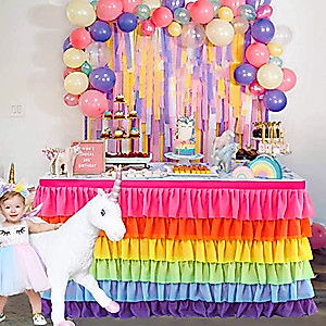 Rainbow Table Skirt Table Cloth for Rectangle or Round Table, 6 Layers Tulle Table Skirt for Kids Girls Birthday Wedding Baby Shower Unicorn Party Fiesta Home Decor (6ftx30in)