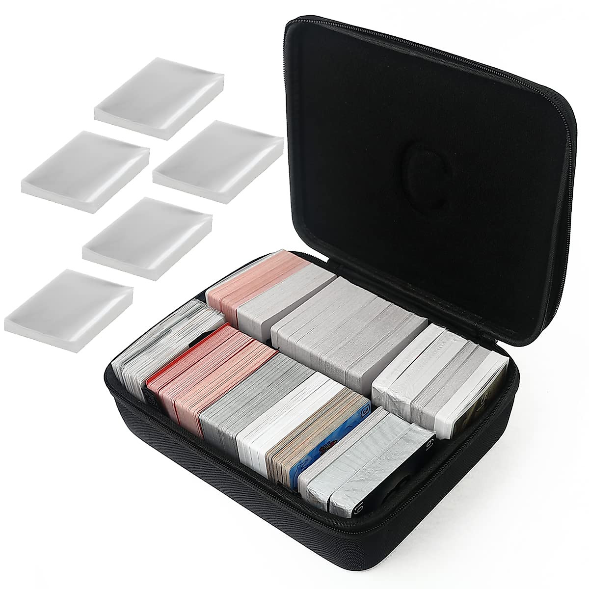 Hard Travel Card Game Case Includes 4 Removable Dividers and 500 Counts Card Sleeves, Holds Up To 1600 Cards for Cards Against Humanity and Other Types of Games, Black