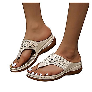 Gibobby Sandals Women Womens Wedges Sandals Heels Slip on Platform Espadrilles Bow High Heeled Open Toe Summer Dress Mules Shoes, Zz11-beige, 7