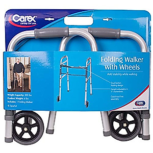 Carex Folding Walker for Seniors - Adult Walker With Wheels - Portable Medical Walker with Adjustable Height, 30-37 Inches, Aluminum, Lightweight