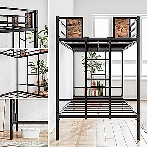VECOCHO Metal Bunk Bed Twin Over Twin with 2- Side Ladder and Full-Length Guardrail，Space-Saving Design/No Box Spring Needed/Noise Free,Black & Vintage Brown