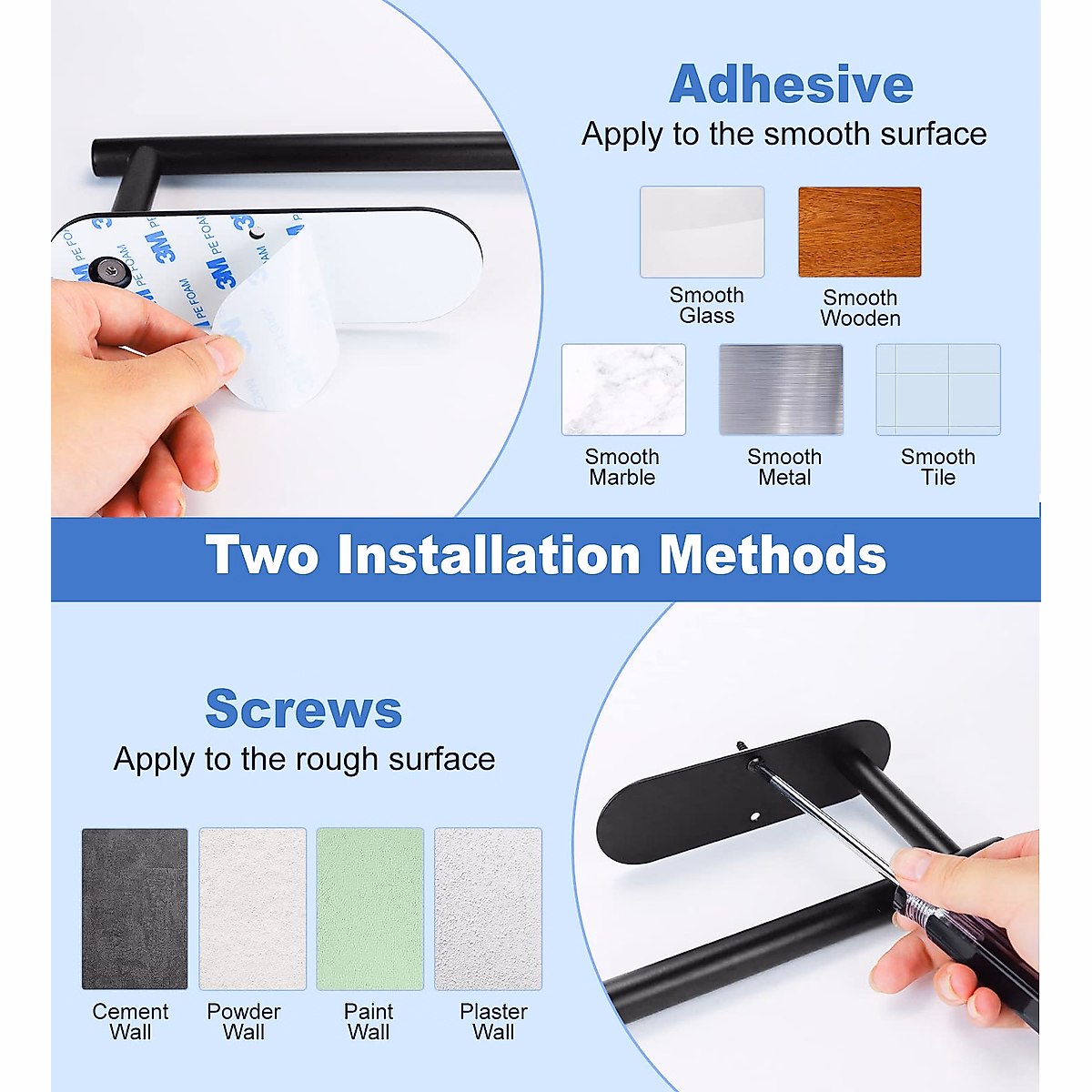 RIWUCT Paper Towel Holder, 【Never Breaking】 Stainless Steel Under Cabinet Paper Towel Holder Wall Mount, 【Easily Install】 Drilling or Adhesive Paper Towel Roll Holder for Kitchen, Bathroom-Black