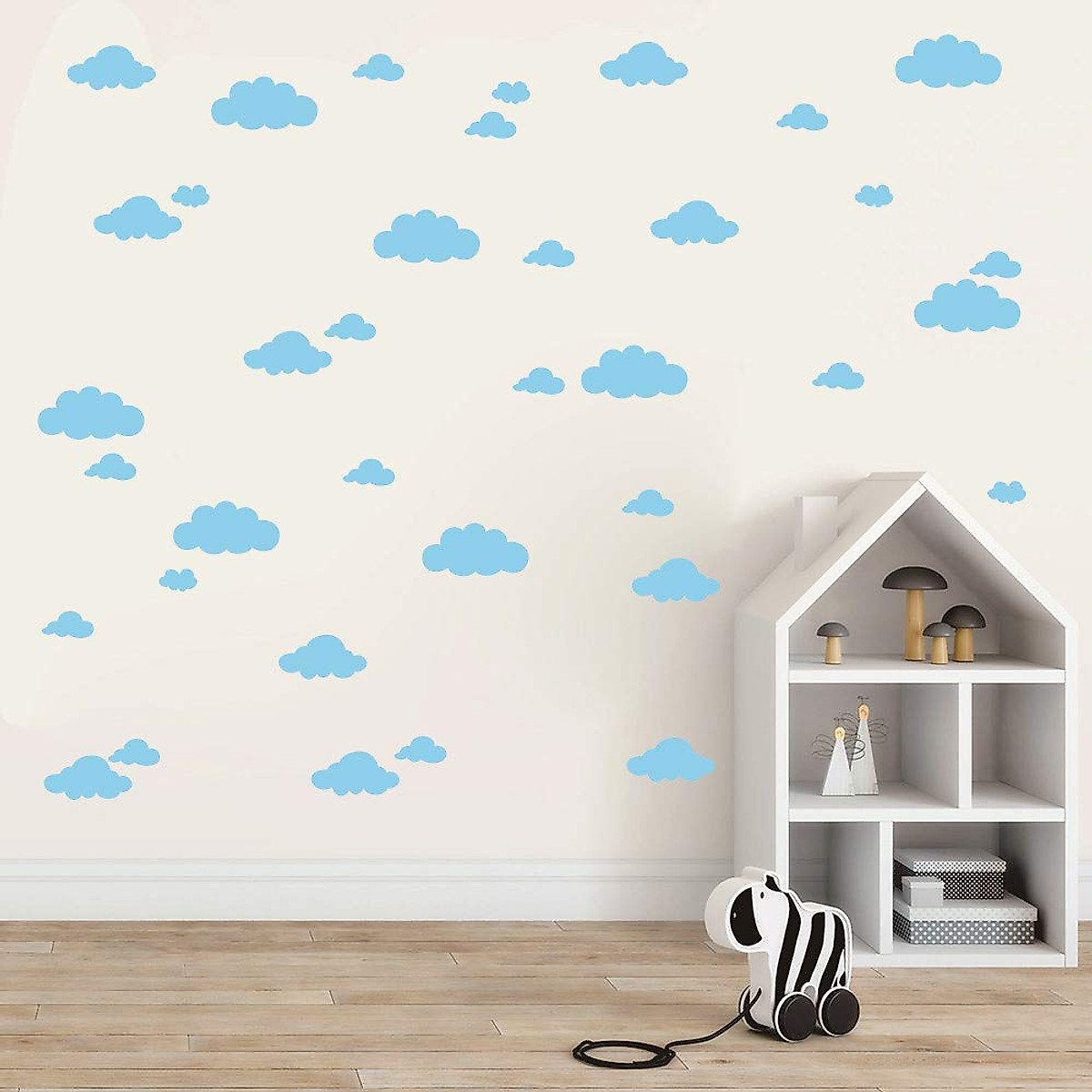 31 pcs Mix Size 4-10 inch Clouds Wall Decal Sticker for Kids Bedroom Decor -DIY Home Decor Vinyl Clouds Mural Baby Nursery Room Wallpaper YYU-14 (Light Blue)