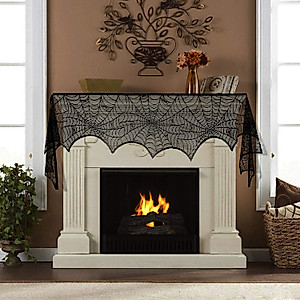 Kesoto Halloween Fireplace Decoration Cobweb Fireplace Scarf Black Lace Spiderweb Fireplace Cover for Halloween Party Supplies (18 x 96 in)