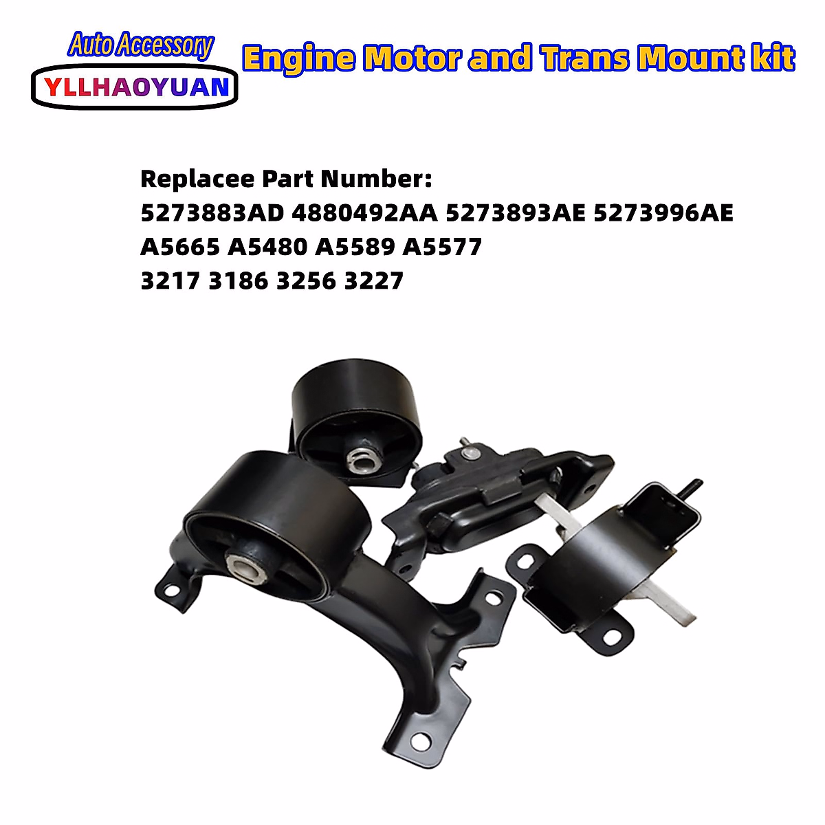 Engine Motor Mount 4pcs for 2011-2017 Do-dge Grand Caravan 3.6L 2012-15 Ram C/V 3.6L 2011-2015 Chrysler Town & Country 3.6L 2011-2014 VW Routan 3.6L Replacement for A5577 A5665 A5480 A5589